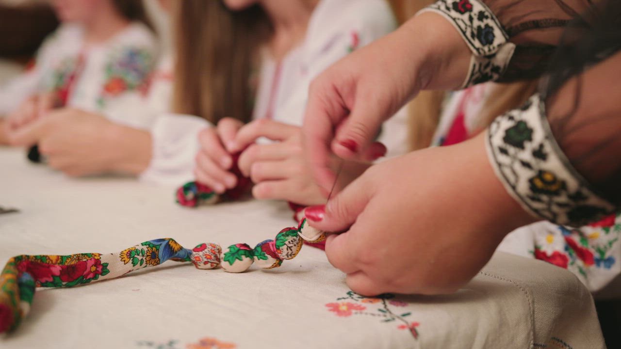 Group of girls making handmade jewelry - Free Stock Video