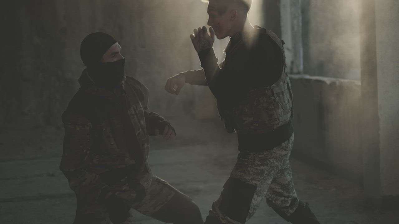 Two men on an intense military training - Free Stock Video