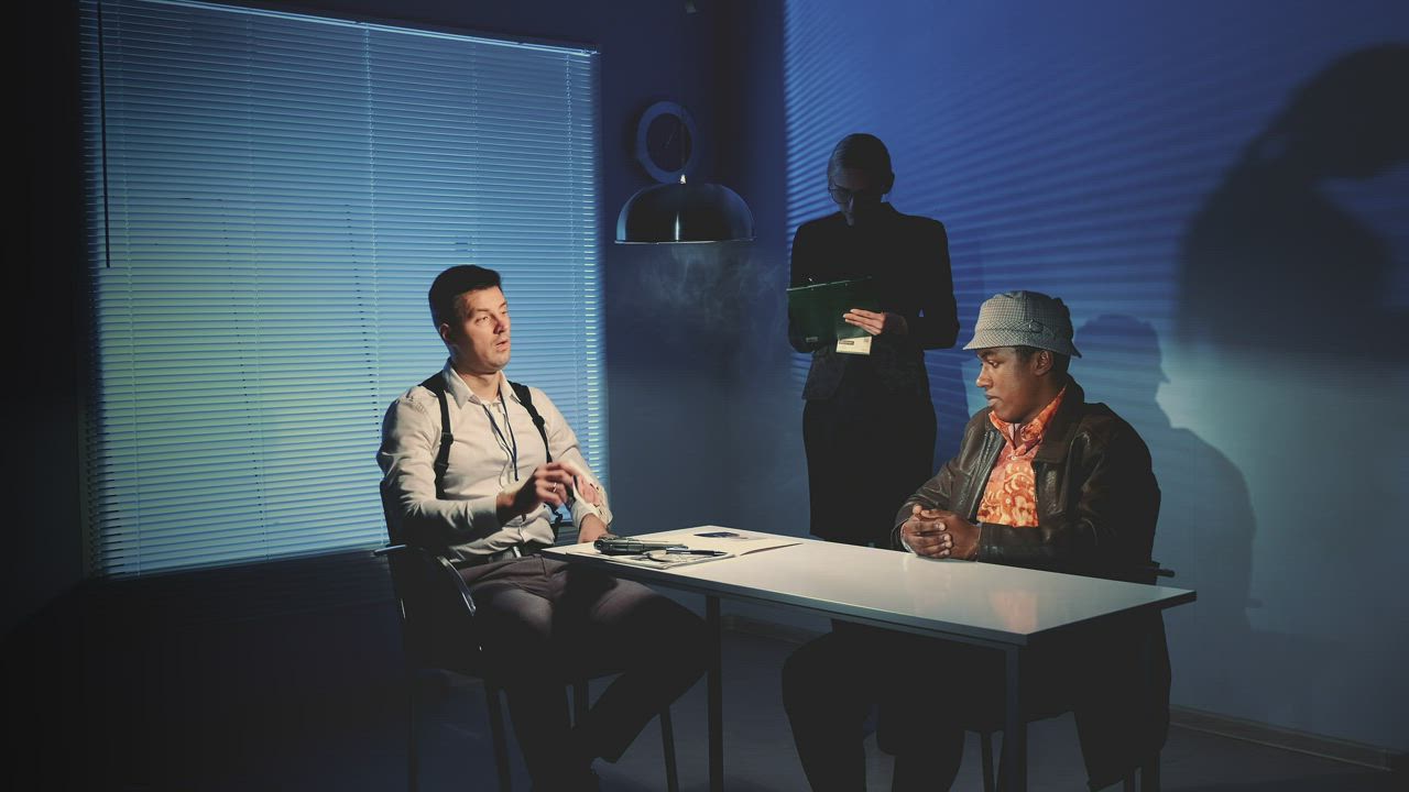 Detective interviewing a suspect after a crime - Free Stock Video