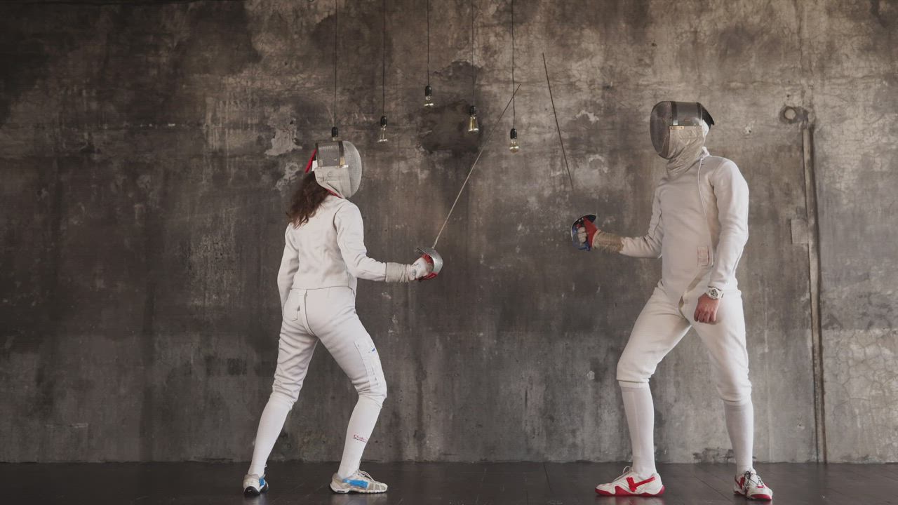 Fencing couple in training - Free Stock Video