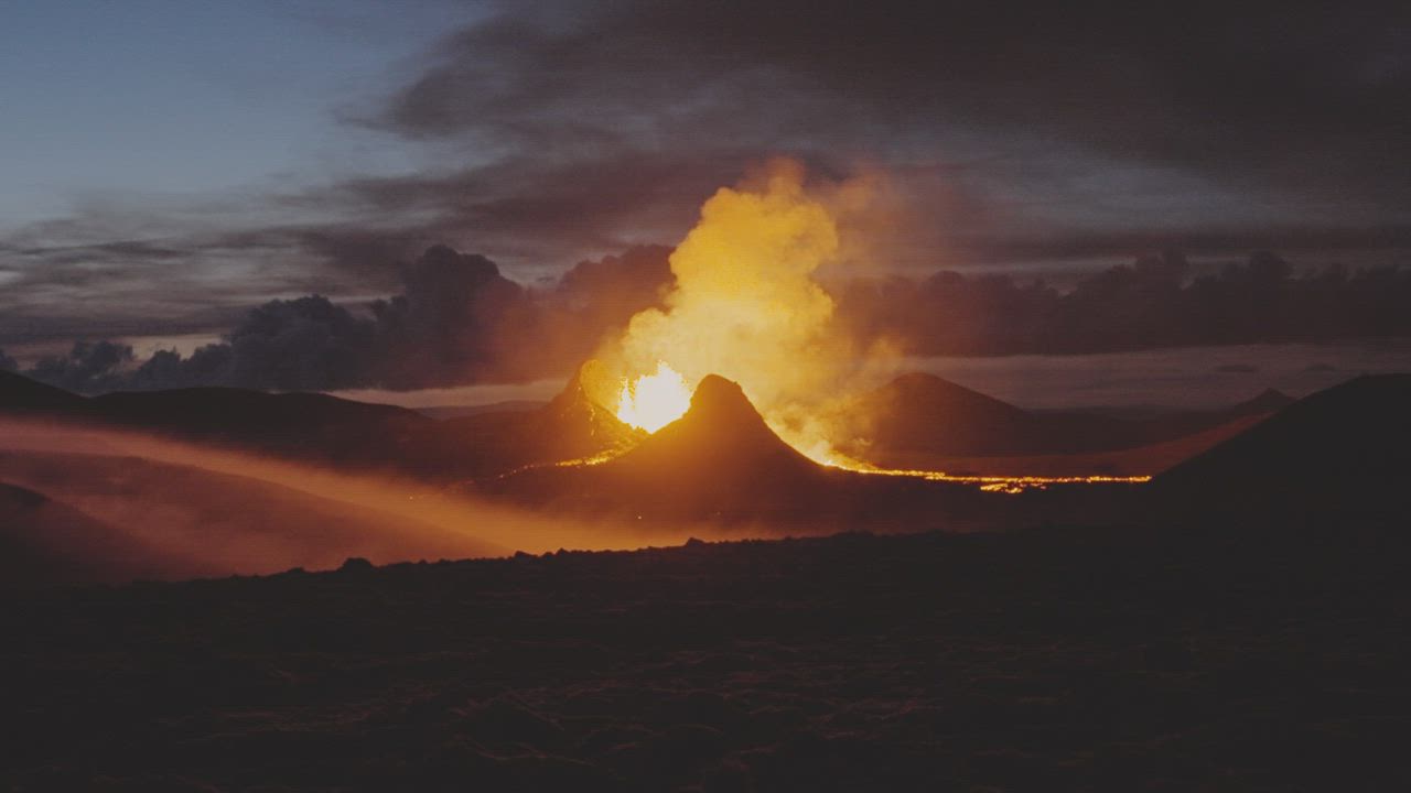Landscape of an erupting volcano - Free Stock Video