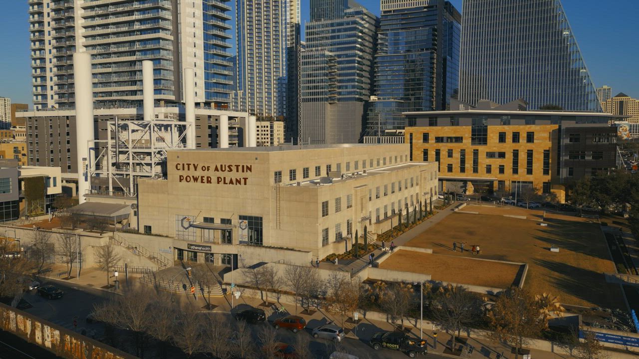 Aerial view of Austin Texas power plant - Free Stock Video