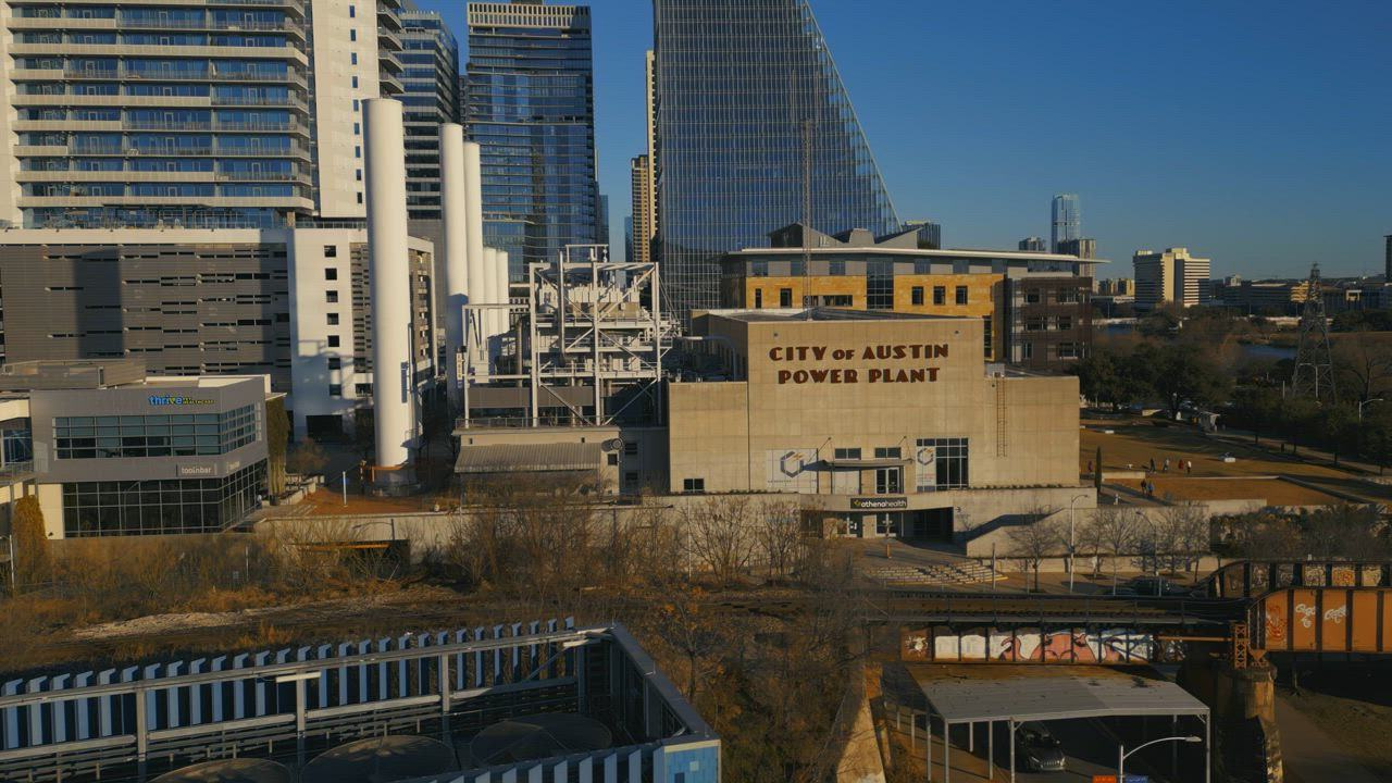 Austin texas power plant in an aerial view - Free Stock Video