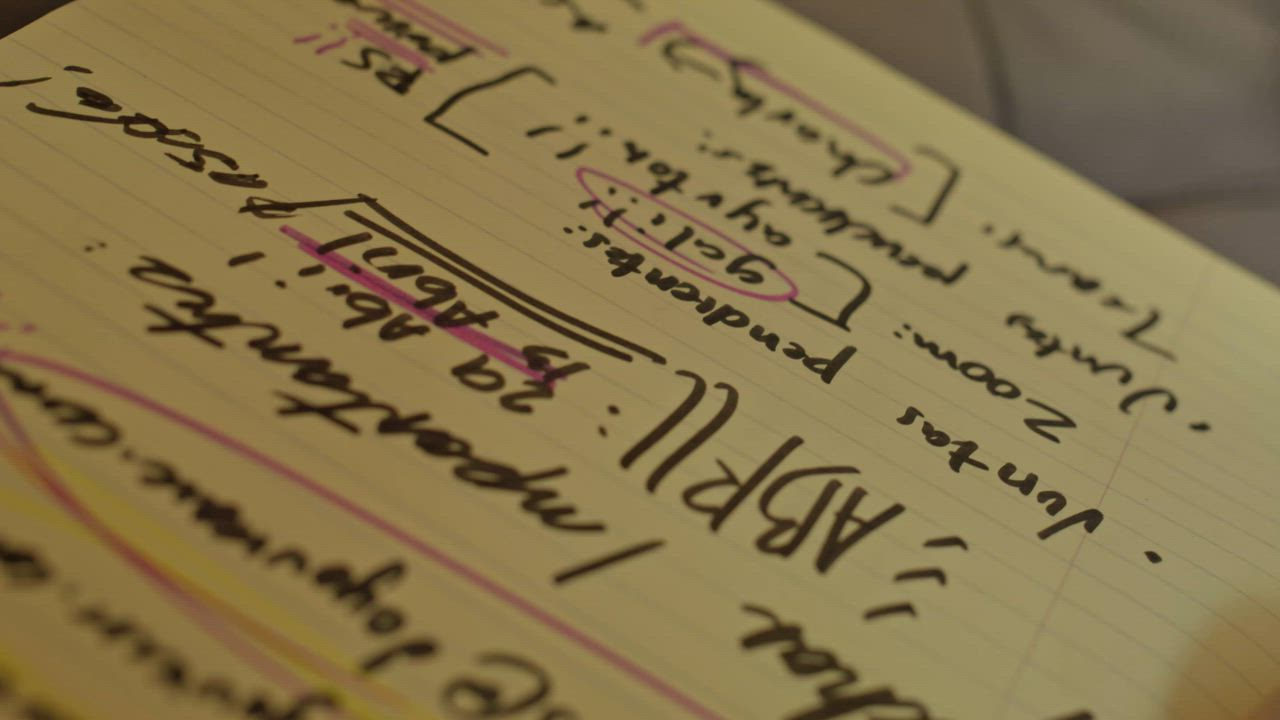 Underlined notes with a bookmark - Free Stock Video