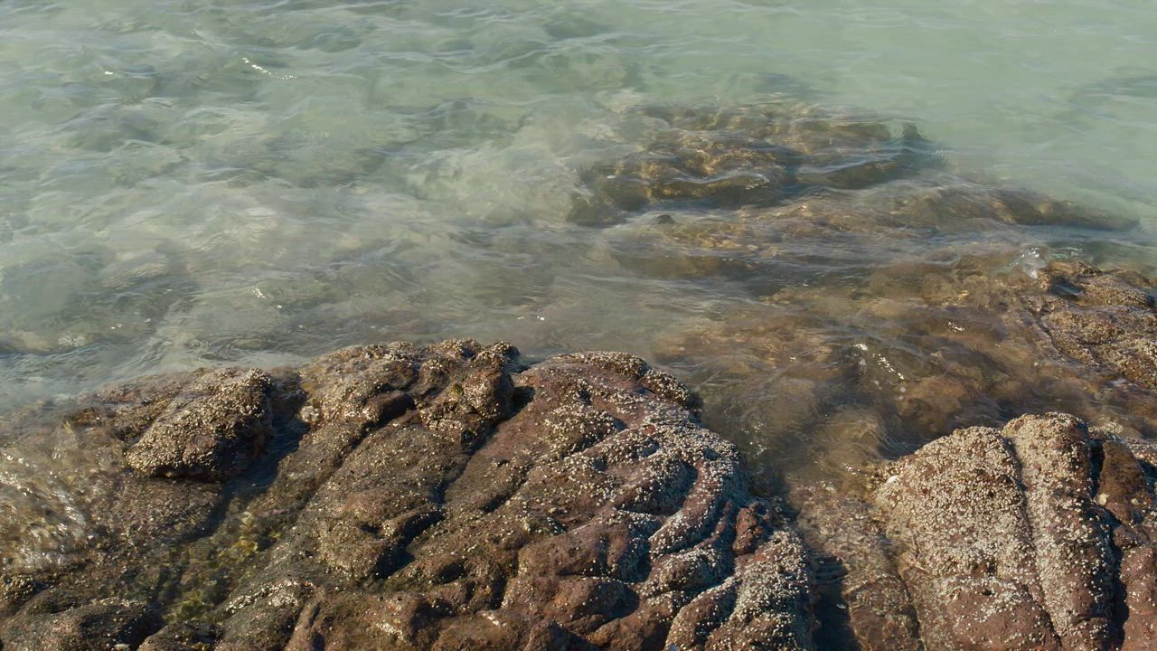 Sea water flowing between the rocks of a beach - Free Stock Video