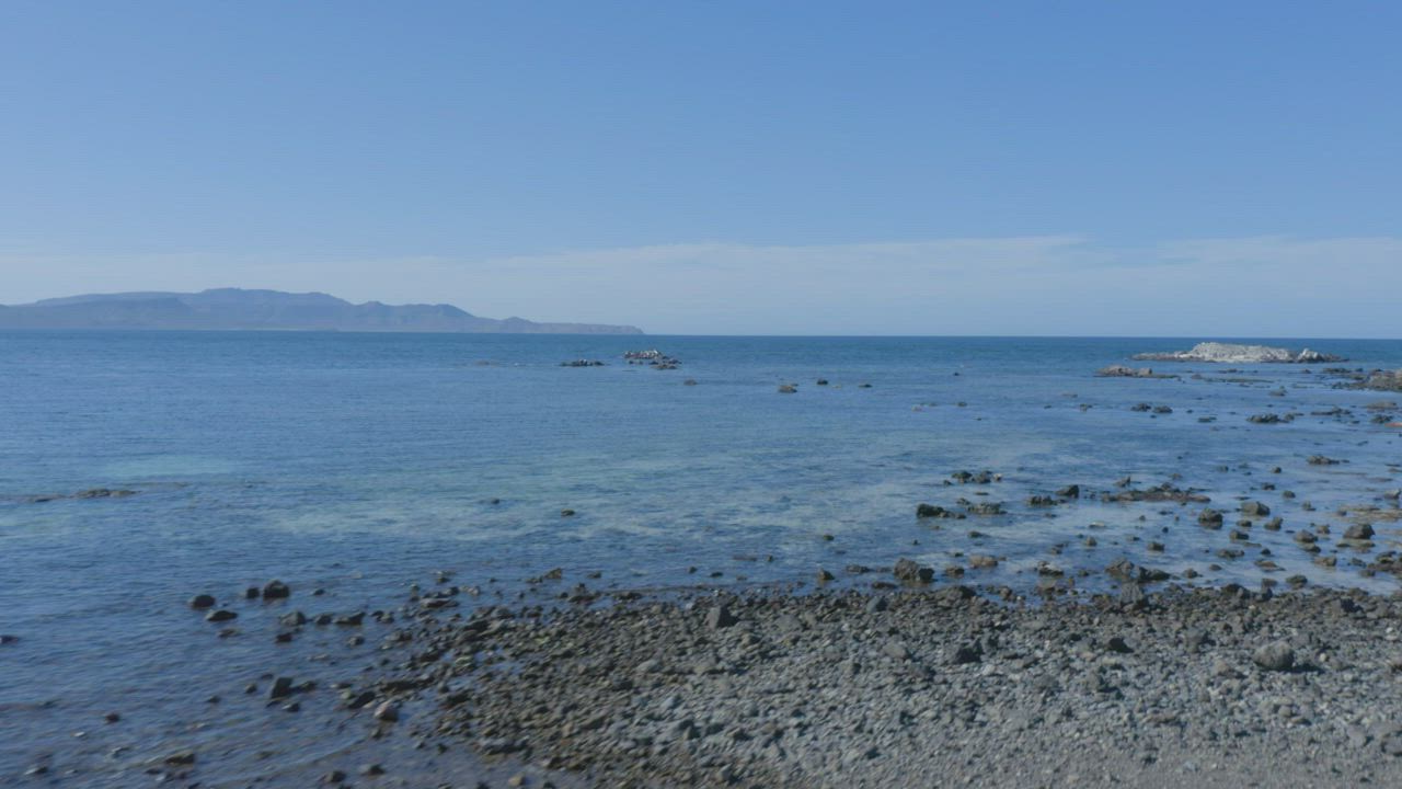 View of the sea and the horizon from a rocky beach - Free Stock Video