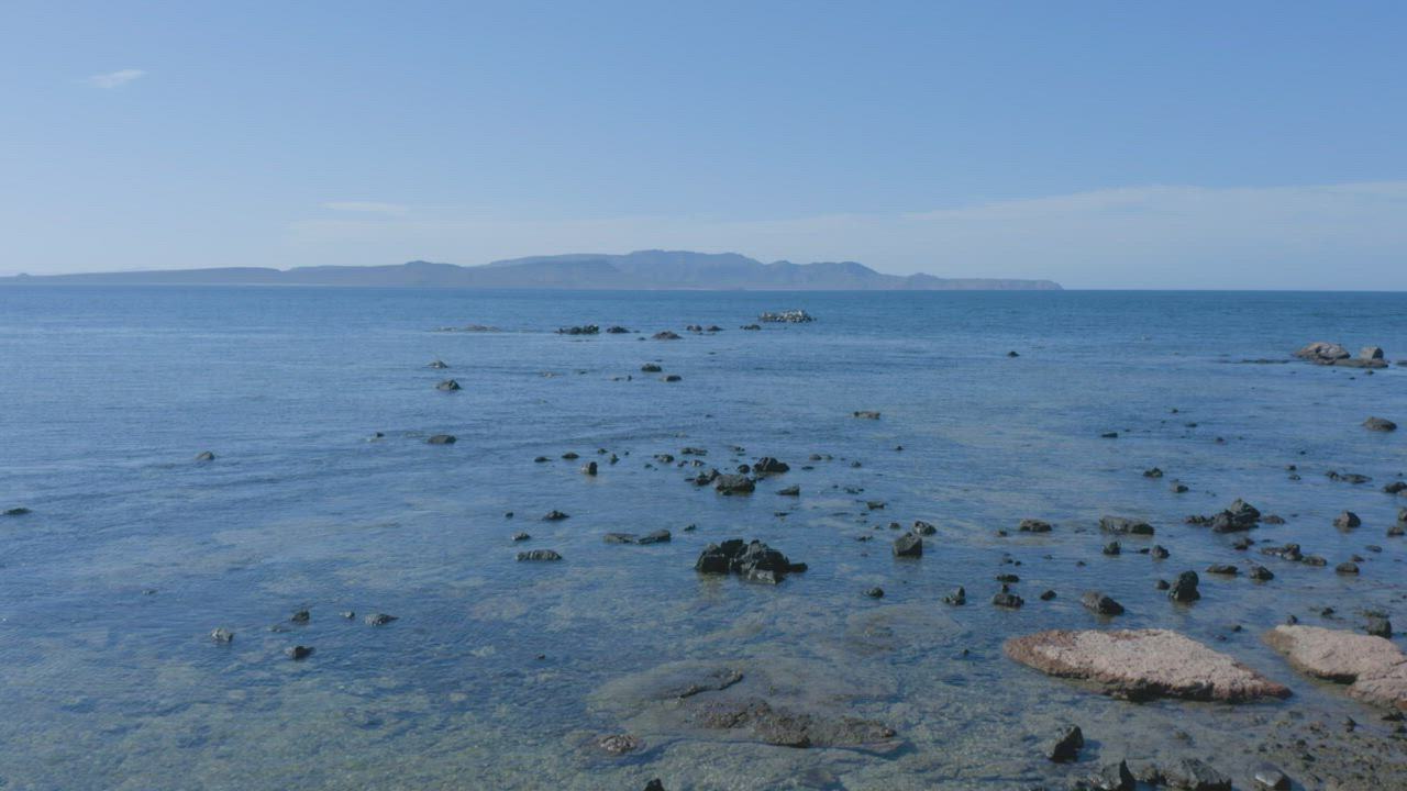 Sea and the horizon seen from a rocky beach - Free Stock Video