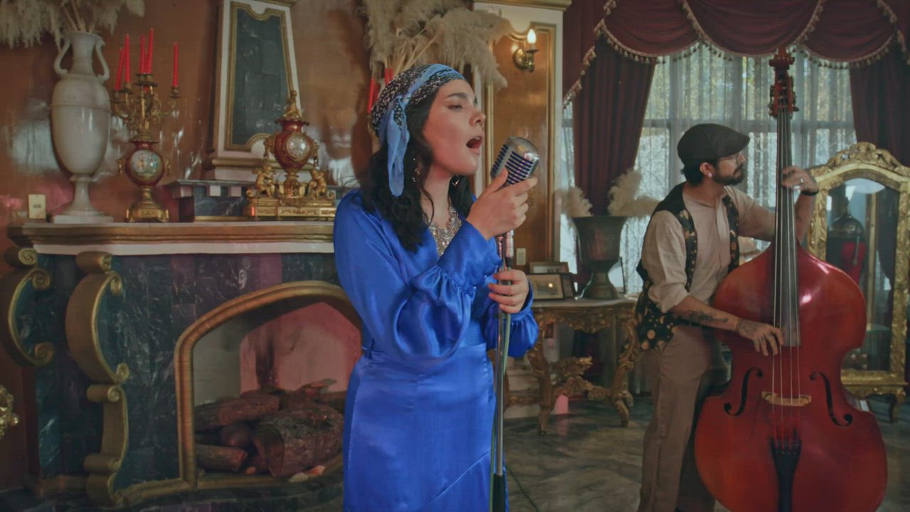 Elegant Performance: Female Singer and Double Bassist - Free Stock Video