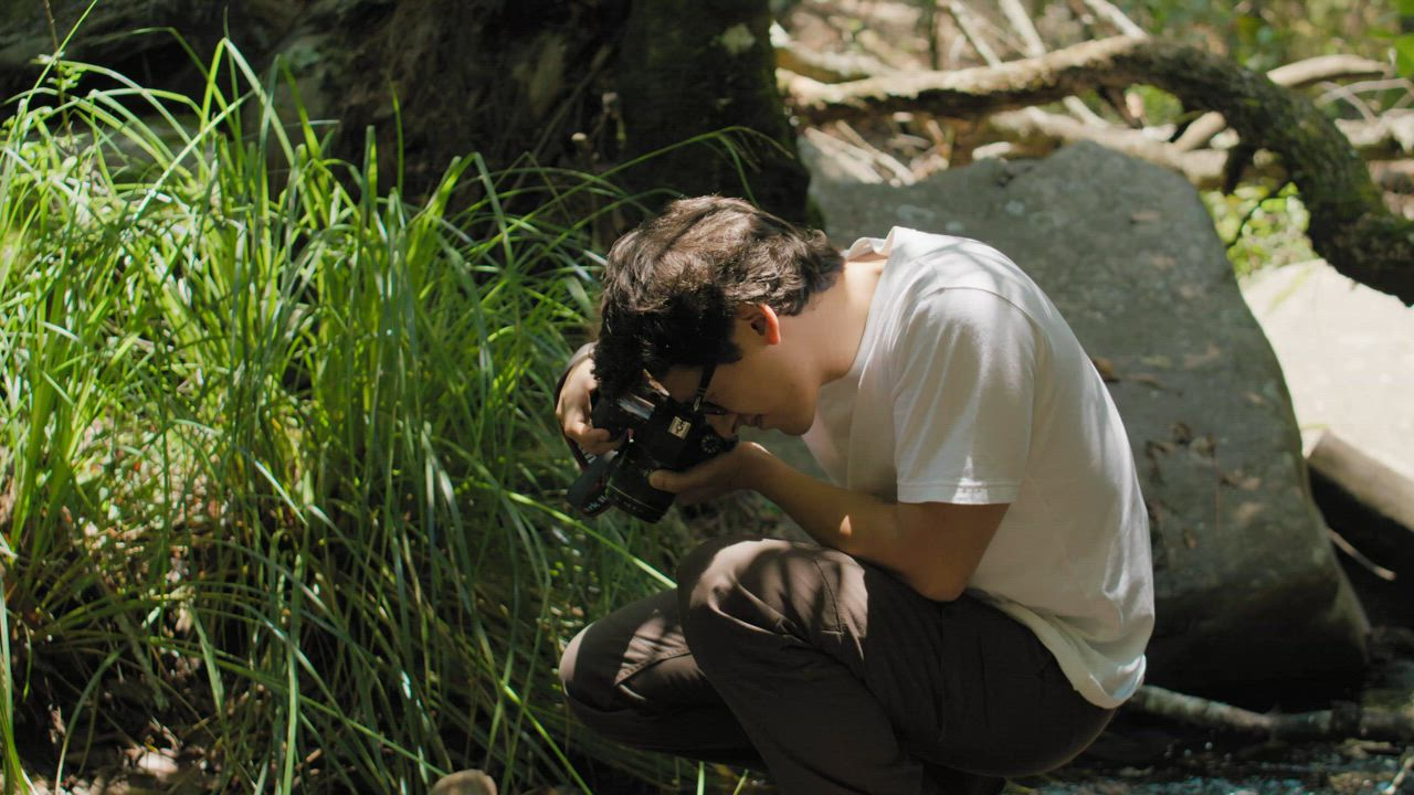 A young man taking natural pictures over a rock in the creek - Free ...