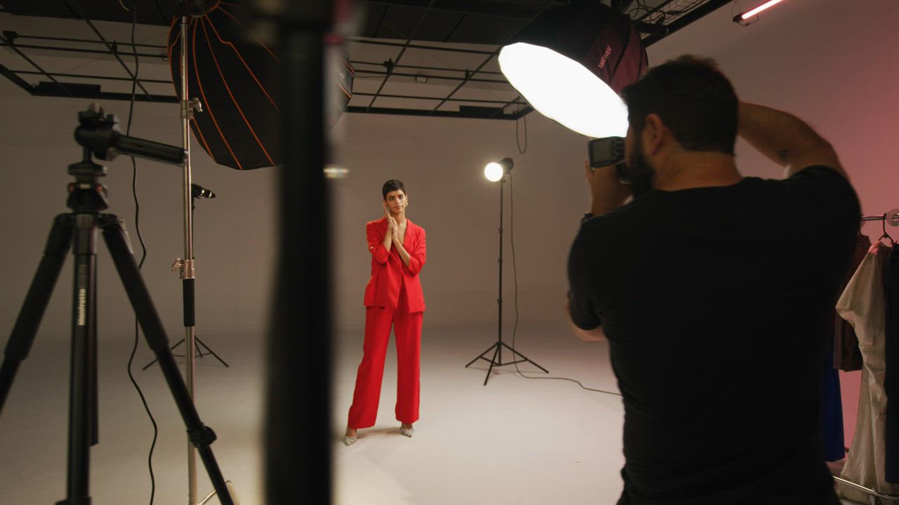 Creative studio for a fashion shoot with a photographer and model ...