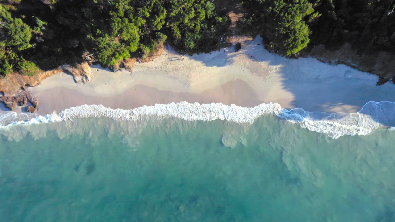 Beach seen from the air with waves reaching the shore - Free Stock Video