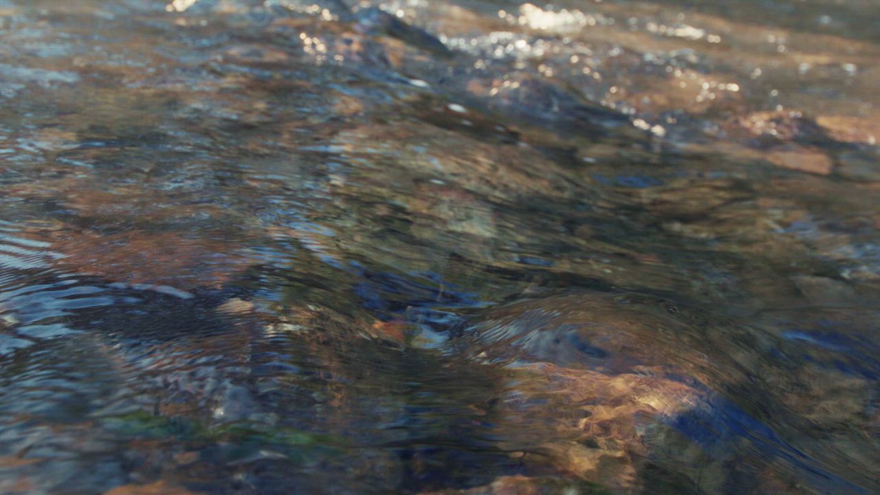 A continues flow of water over a smooth stone in the little river ...