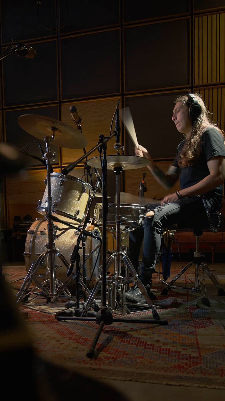 Professional drummer playing in a recording studio - Free Stock Video