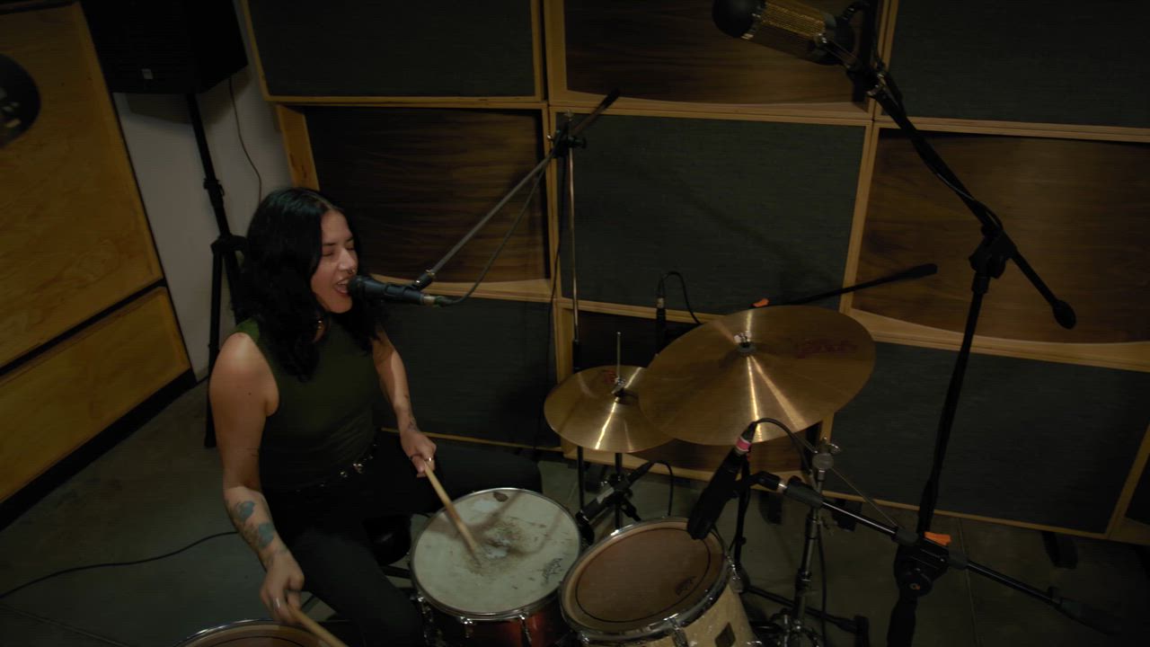 View from above to the three girls of a musical band - Free Stock Video