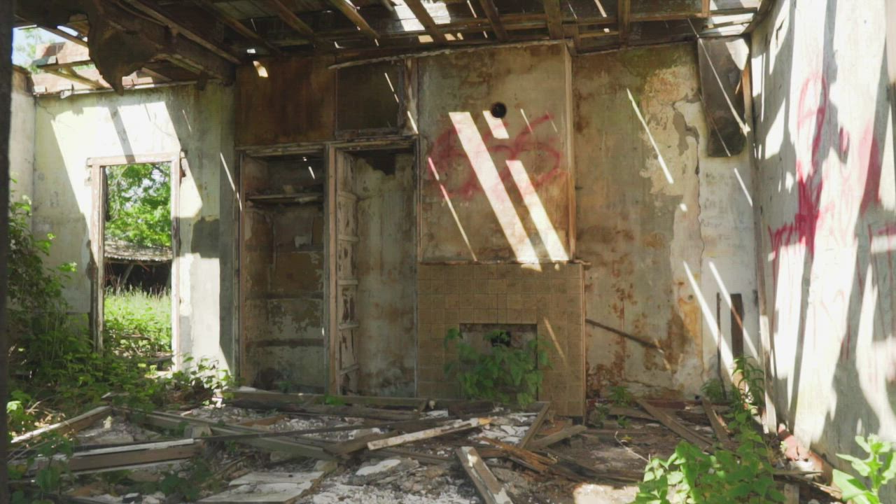 Interior of a destroyed and deteriorated abandoned place - Free Stock Video