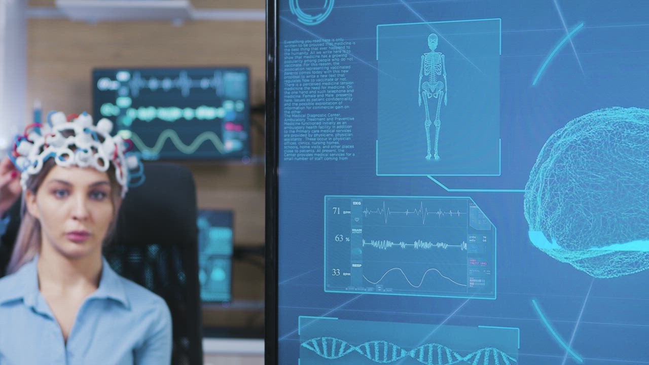 Doctor prepares patient for brain scan in modern clinic - Free Stock Video