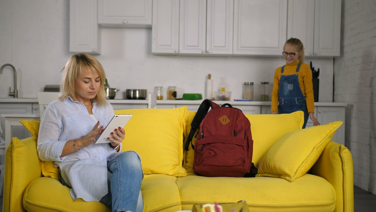 Young girl saying goodbye to her mother - Free Stock Video