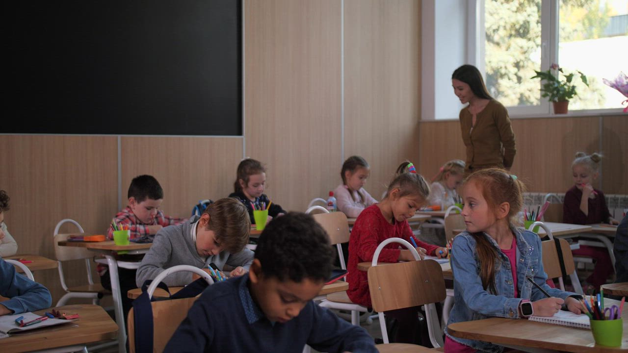 Teacher happy with her class - Free Stock Video