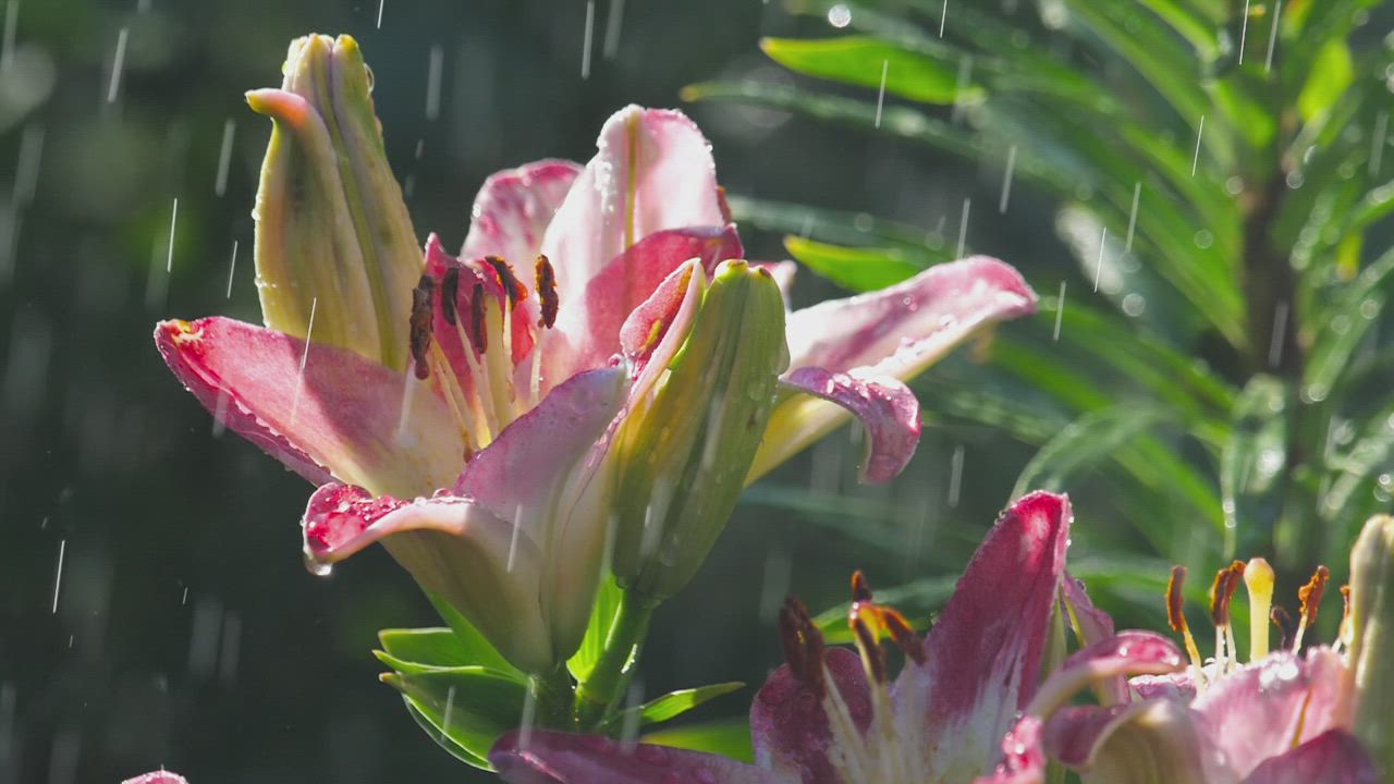Pink Lily Flower Under Rain - Free Stock Video
