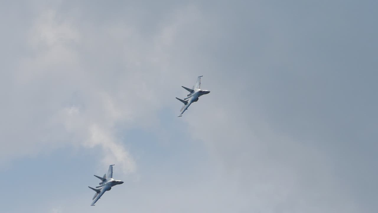 Military jets in slow motion flying in the sky - Free Stock Video