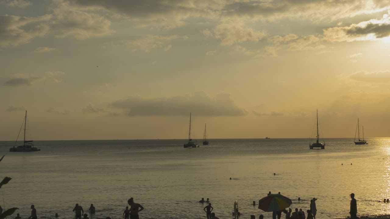 Time-lapse of a sunset in a crowded beach - Free Stock Video