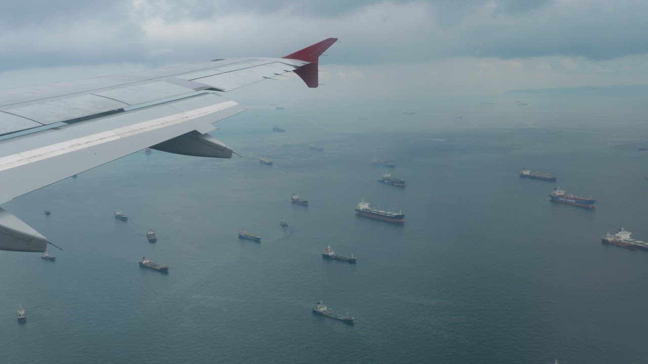 Aerial view of ships in the ocean - Free Stock Video