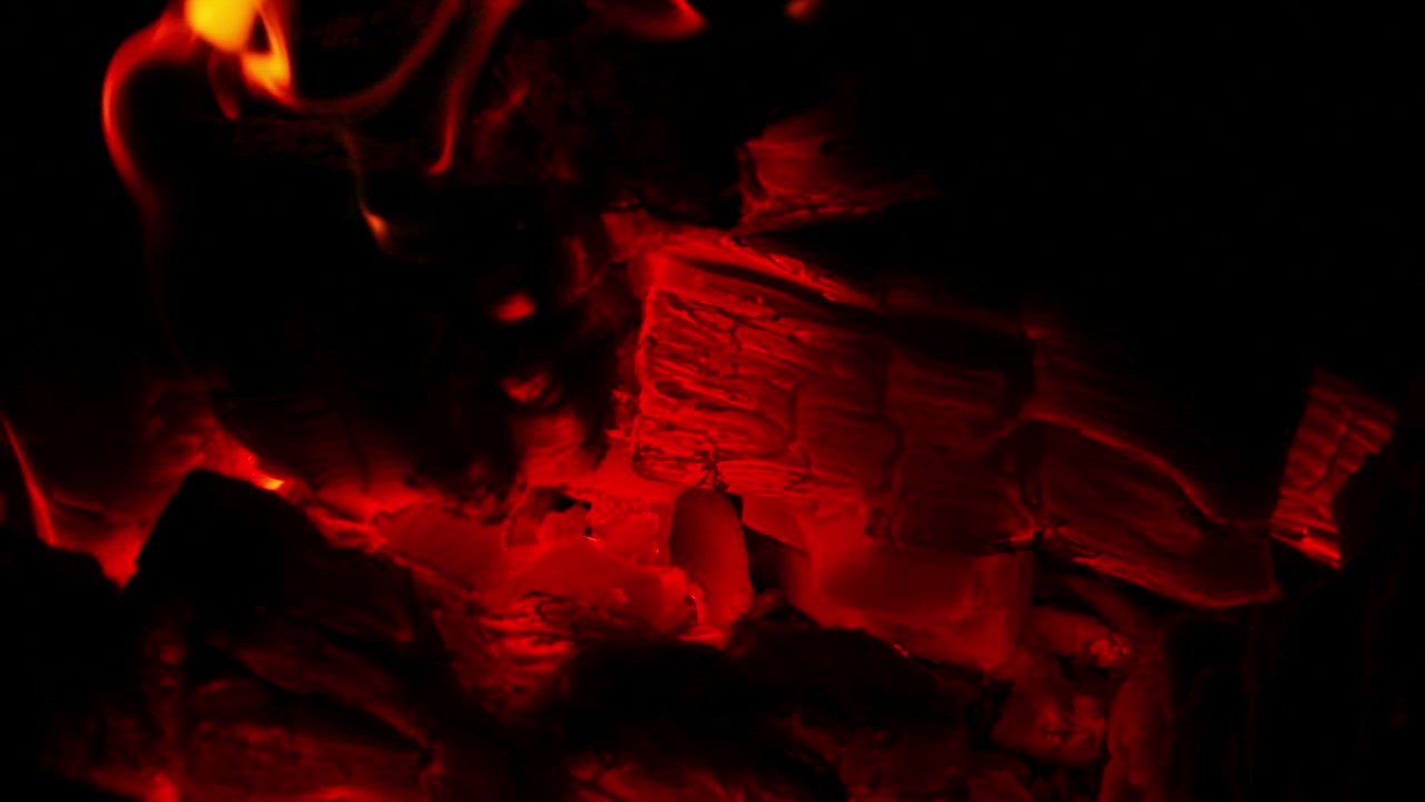 Red hot coal and flames - Free Stock Video