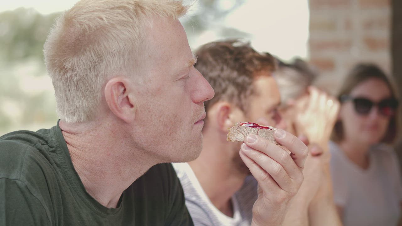 Man eating breakfast toast - Free Stock Video