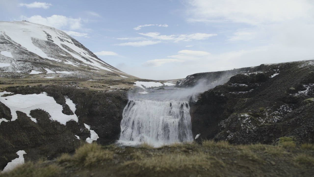 Cold waterfall tumbling over rocks - Free Stock Video