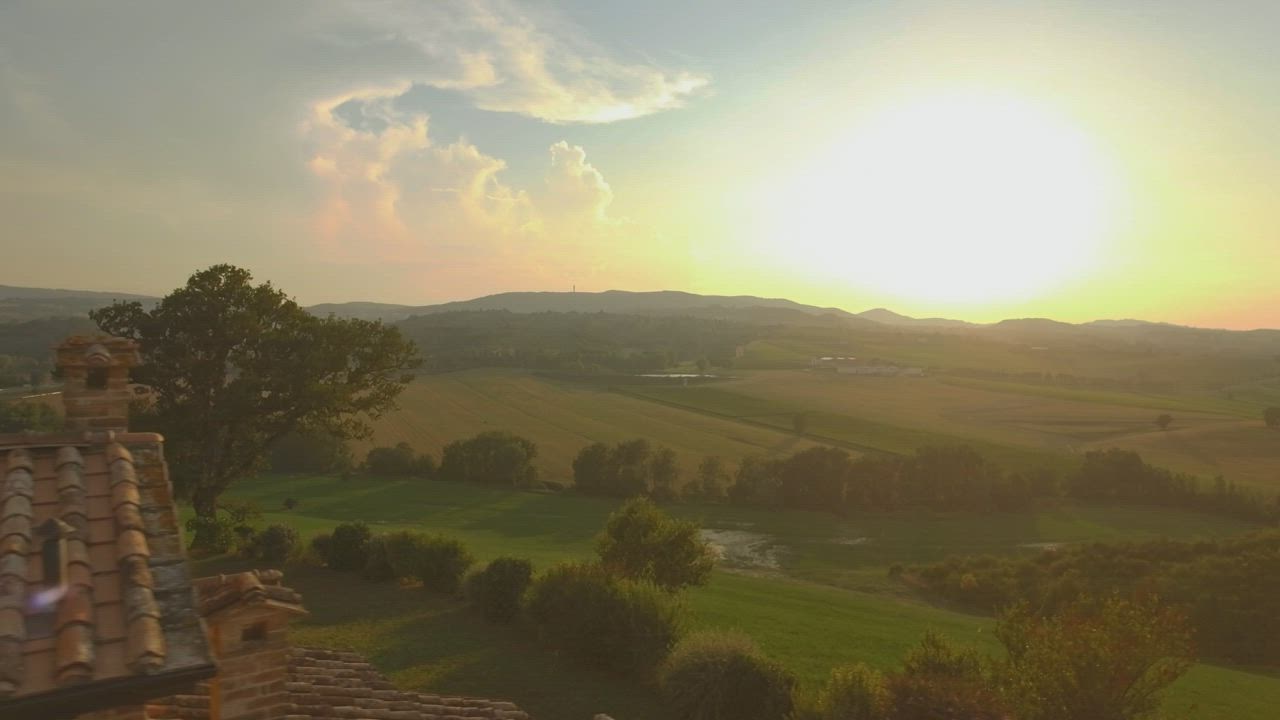 View from the hill of a country house to the skyline - Free Stock Video