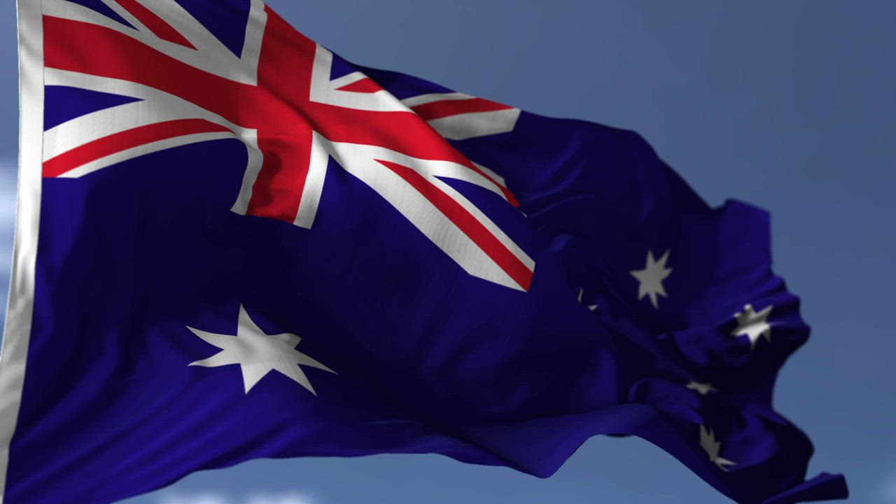 Australian flag waving in slow motion - Free Stock Video