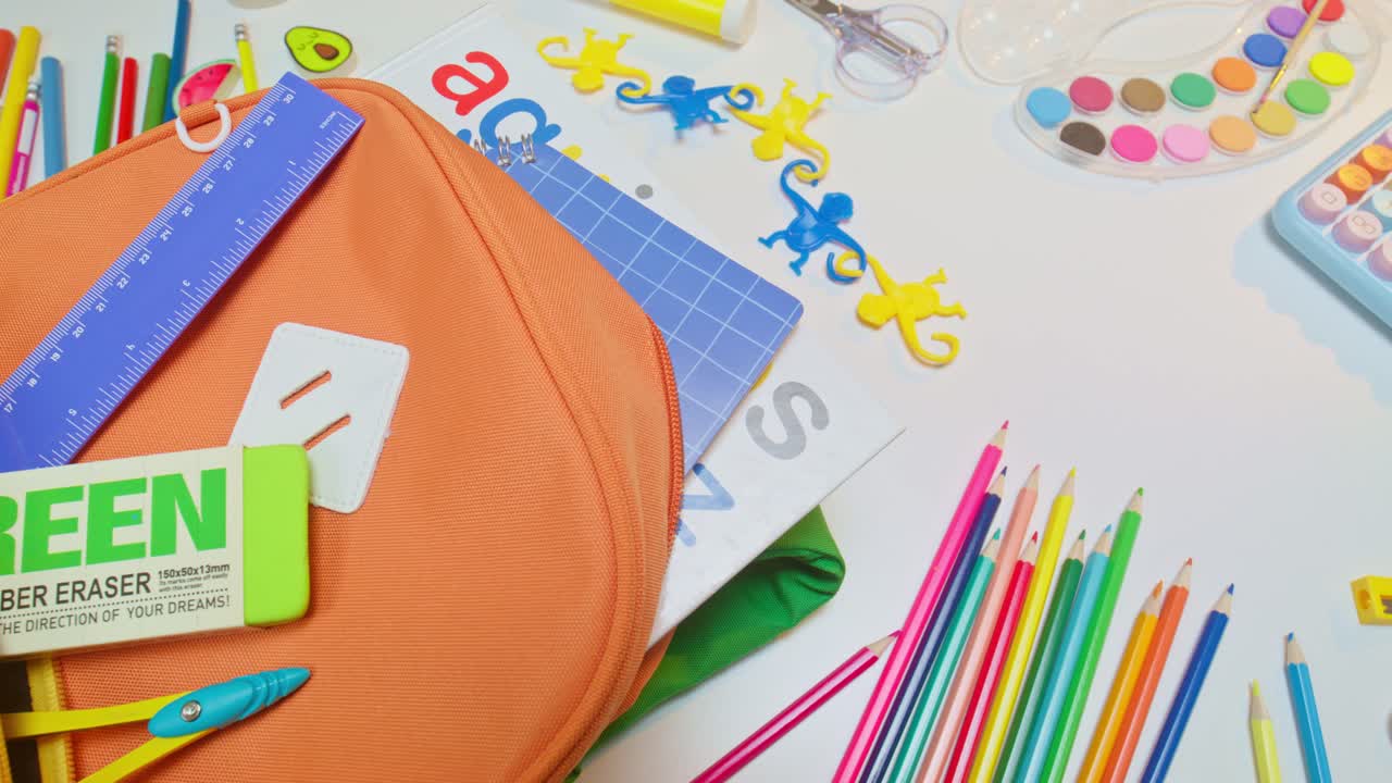 Overhead Shot of Playful School Supplies - Free Stock Video