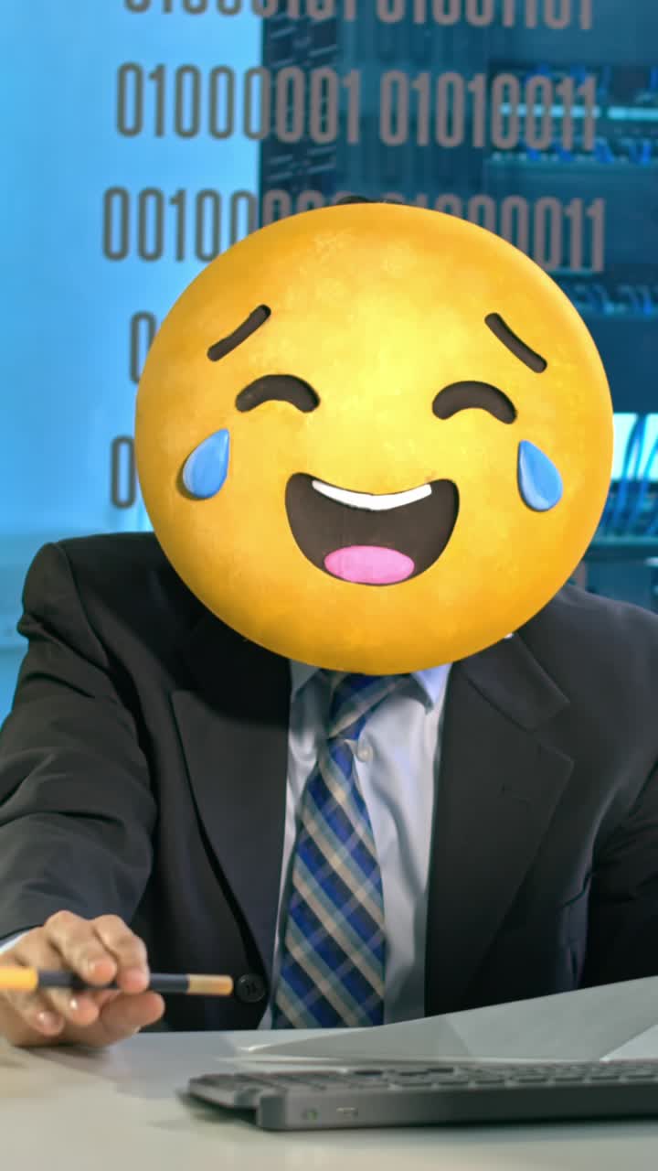 Corporate Employee with Laughing Emoji Face - Free Stock Video